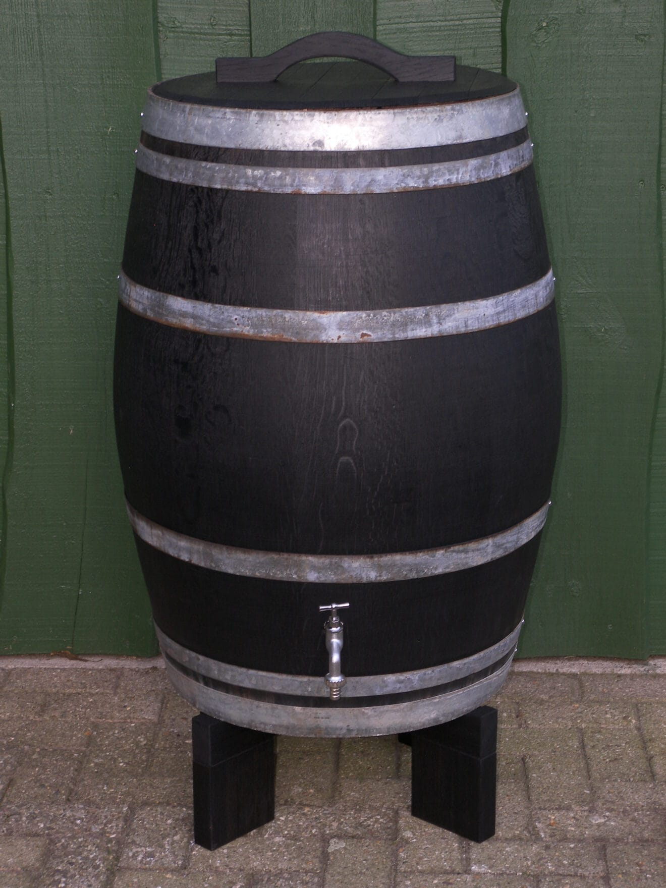 Regenton, hout zwart met afneembare deksel, chromen kraan en houten ...